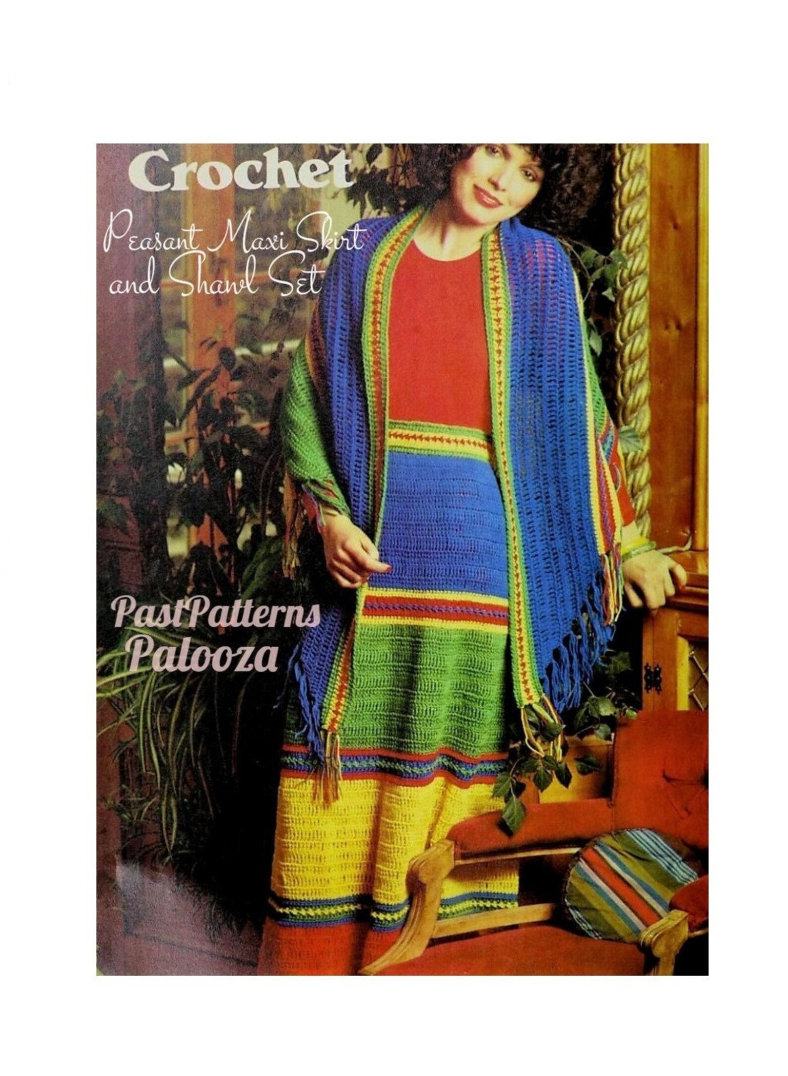 Vintage Crochet Pattern Womens Peasant Maxi Skirt and Boho Shawl Set ...