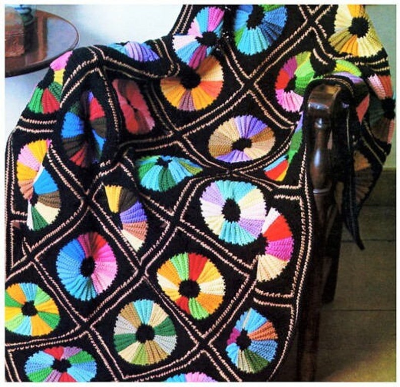 Vintage Crochet Pattern Rainbow Wheels Granny Square Afghan - Etsy