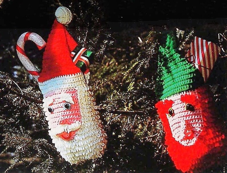 Vintage Crochet Pattern 14" Loopy Santa and Elf Faces Christmas ...