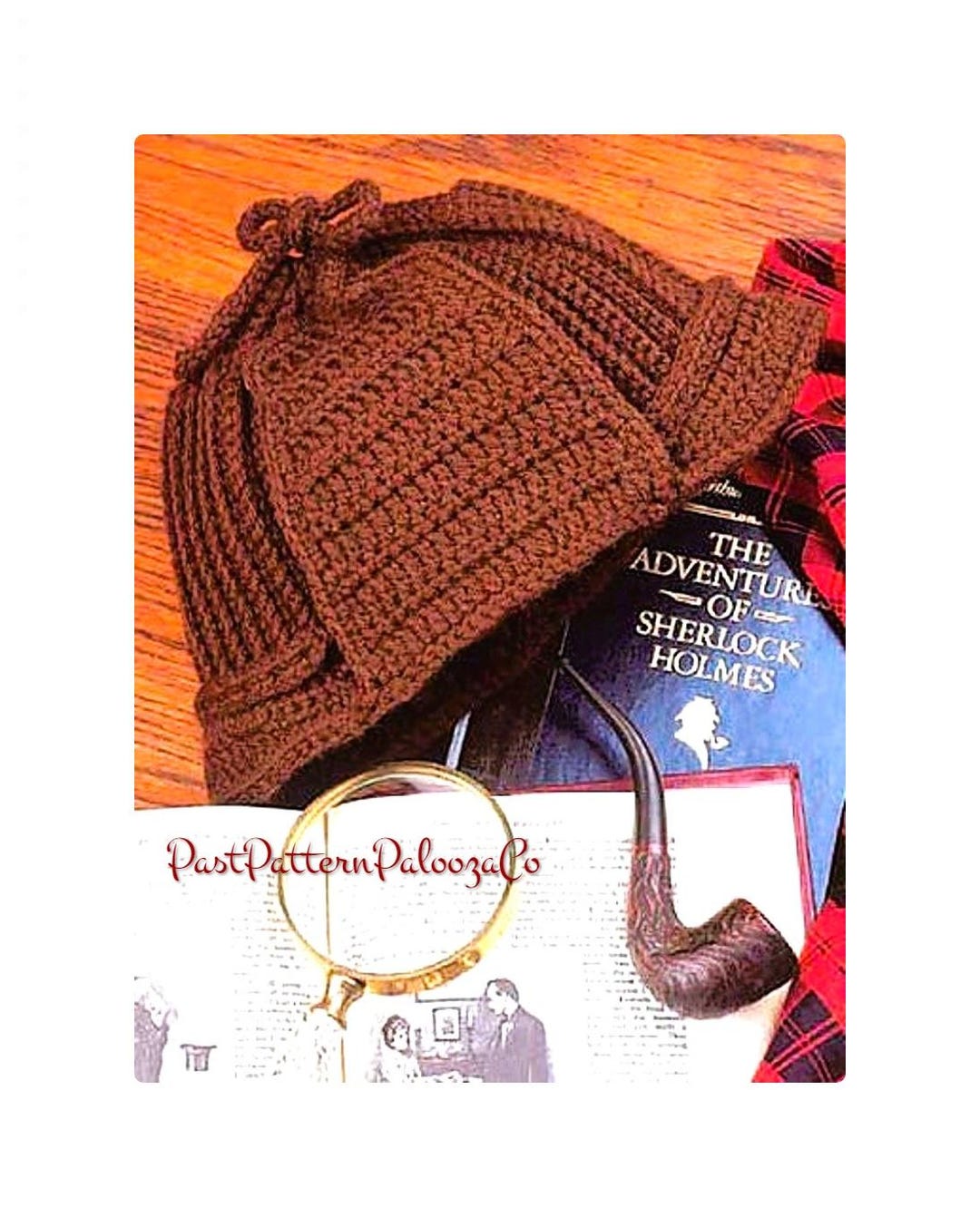 Vintage Crochet Pattern Deer Stalker Sherlock Holmes Hat Hunter Cap ...