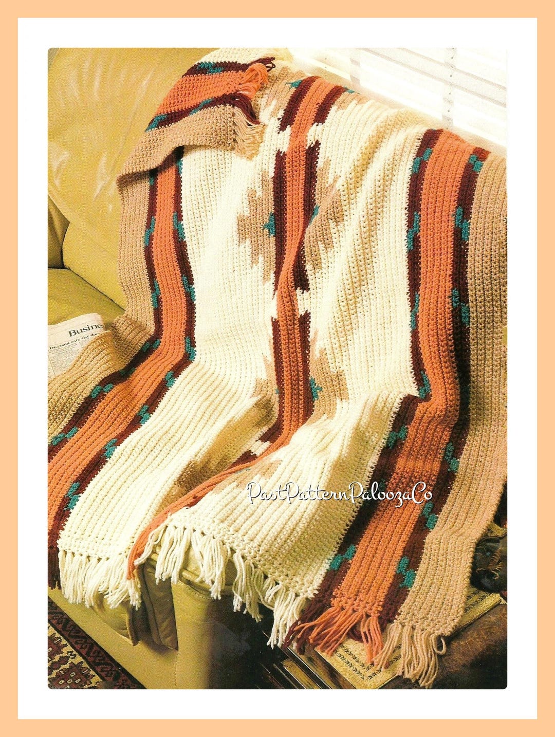 Vintage Crochet Afghan Pattern Striped Navajo Indian Blanket PDF ...