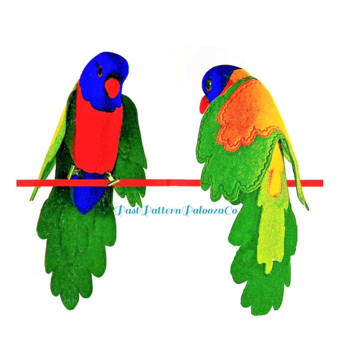 Vintage Sewing Pattern 15" Parrot Bird Soft Sculpture Plush Toy Doll ...