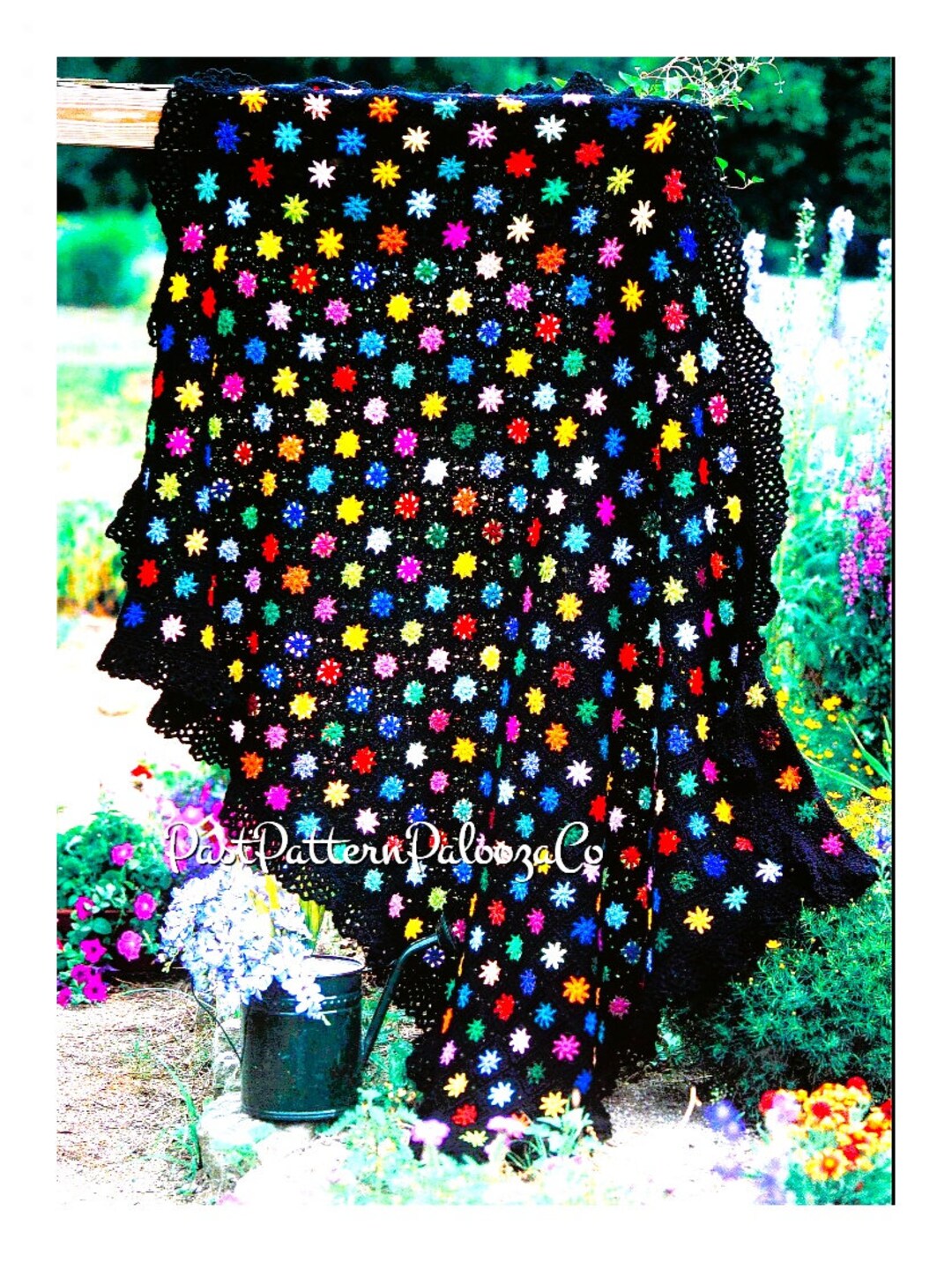 Vintage Crochet Afghan Pattern Colorful Starry Night Mini Granny Square ...