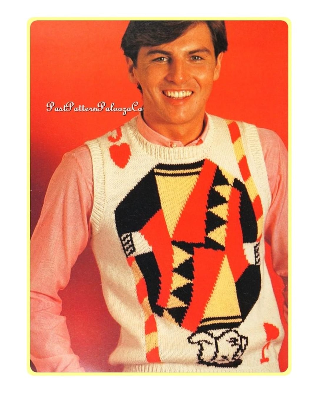 Vintage Knitting Pattern Jack of Hearts Playing Card Vest Sleeveless ...