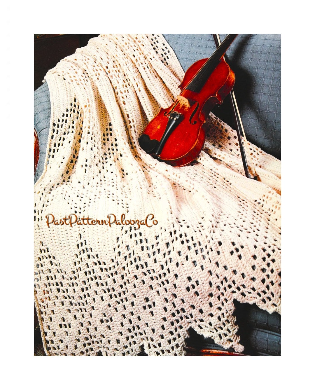 Vintage Filet Crochet Afghan Pattern Elegant Victorian Lacy Diamond ...