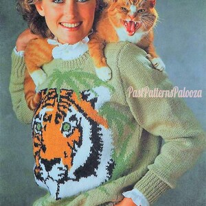 Vintage Knitting Pattern Womens Tiger Face Sweater PDF Instant Digital ...
