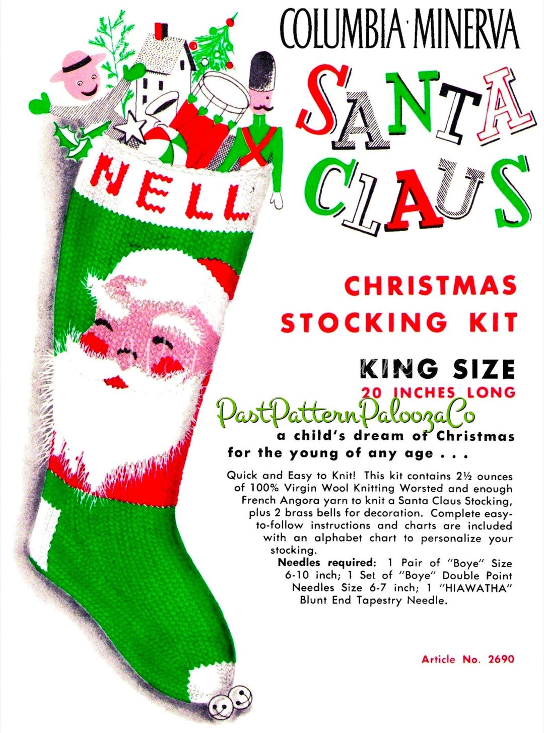 Vintage 20" Santa Face Christmas Stocking Knitting Pattern PDF Instant ...