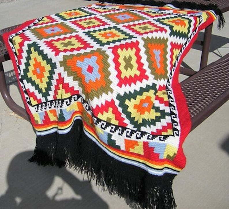 Vintage Crochet Geometric Indian Afghan Pattern PDF Instant Digital ...