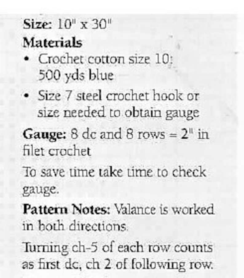 Vintage Thread Crochet Pattern Lace Window Valance Panel Curtain PDF ...