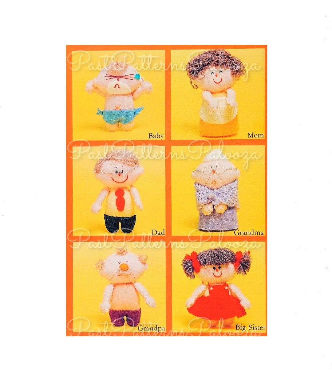 Vintage Sewing Pattern Little Felt Family Soft Doll Figures Set of 6 ...