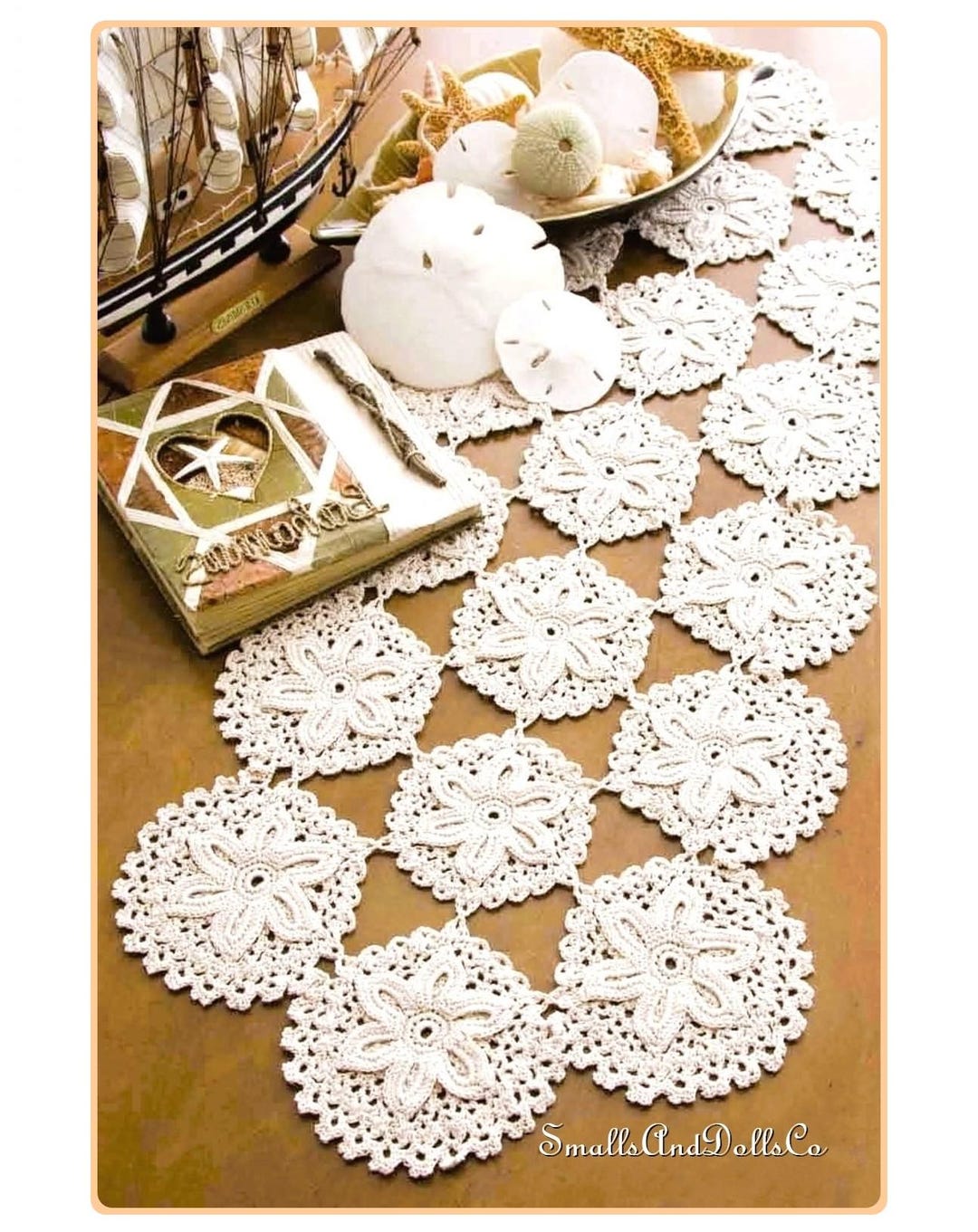 Vintage Crochet Pattern Sand Dollar Motif Table Runner Centerpiece PDF ...