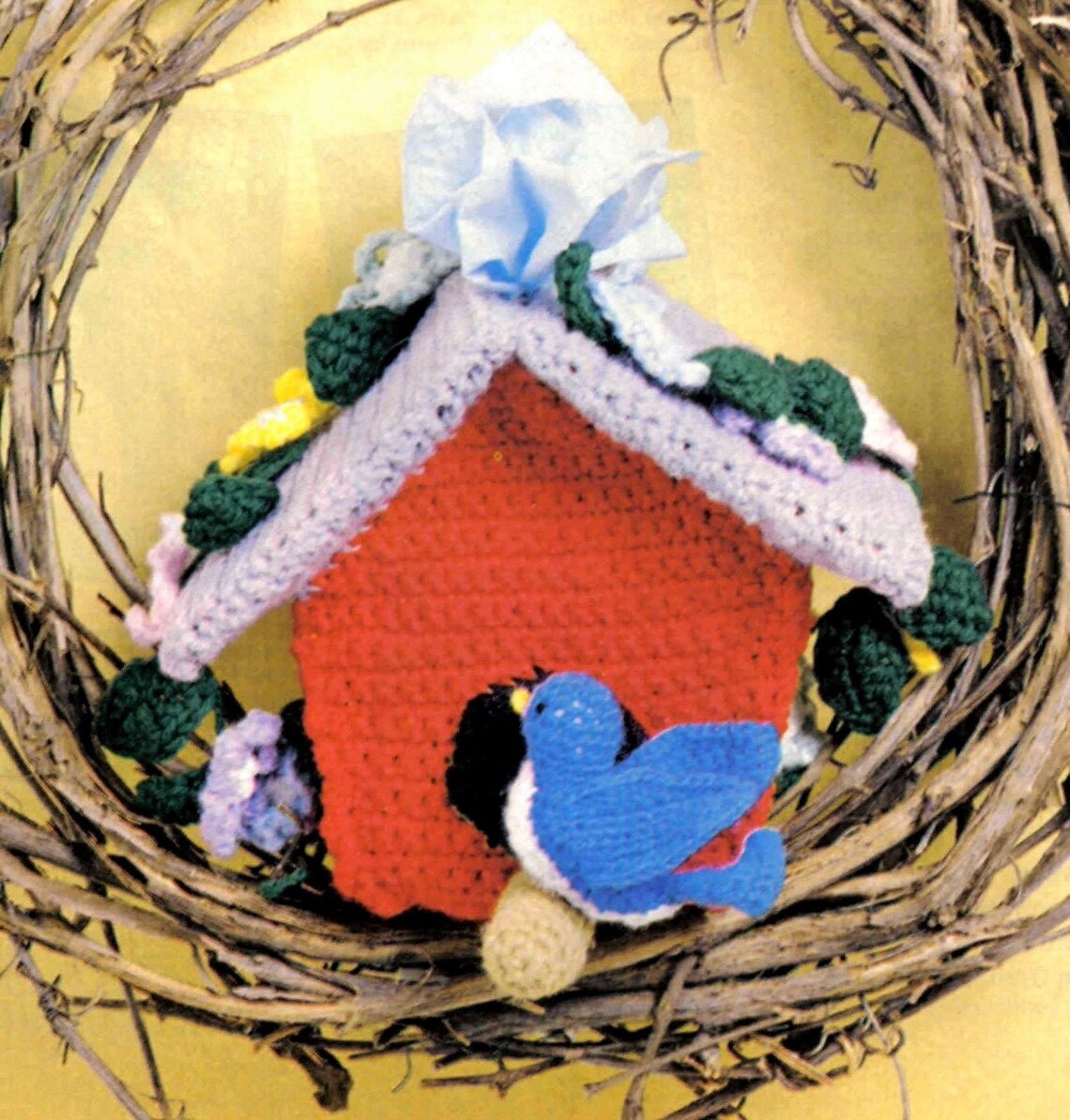 Vintage Crochet Pattern Bluebird Birdhouse Tissue Box Cover - Etsy