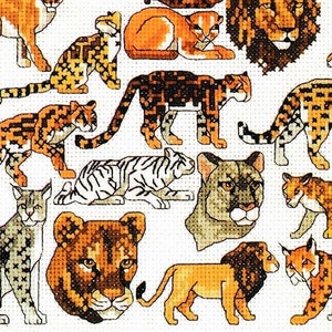 Vintage Cross Stitch Patterns Mini Wild Cat Big Cats Motifs PDF Instant ...