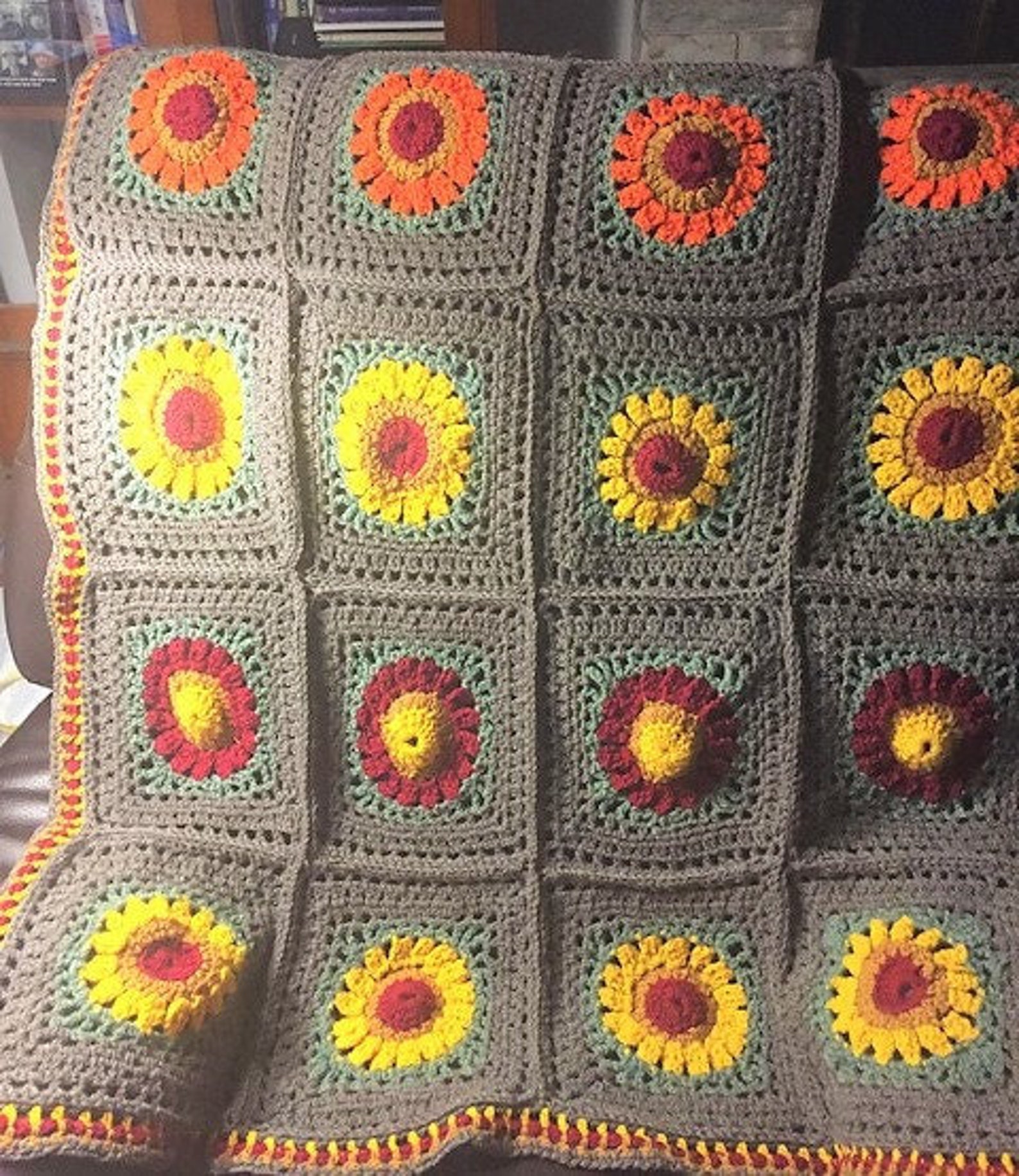 Vintage Crochet Pattern Bright Sunflowers Motif Granny Squares - Etsy