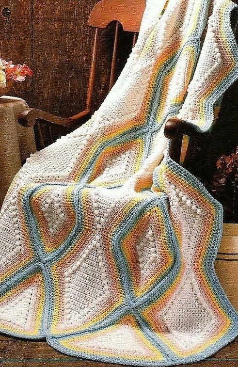 Vintage Crochet Popcorn and Pastel Diamond Strip Geometric Afghan ...