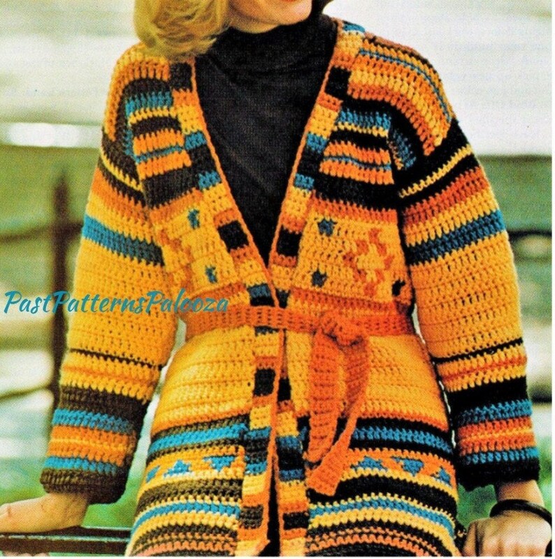 Vintage Crochet Pattern Womens Aztec Indian Jacket Sweater PDF Instant ...