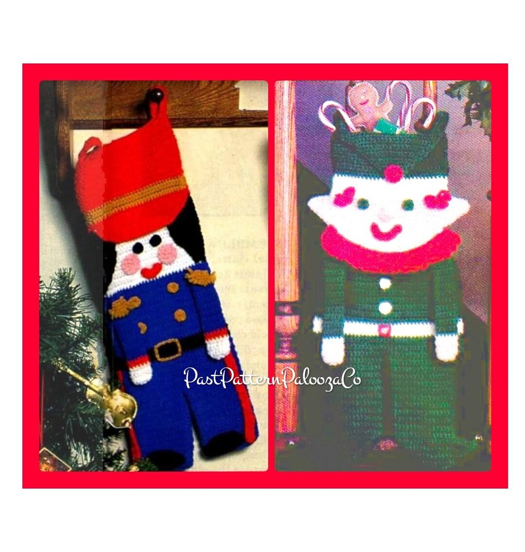 Vintage Crochet Pattern Retro Elf and Toy Soldier Christmas Stockings ...