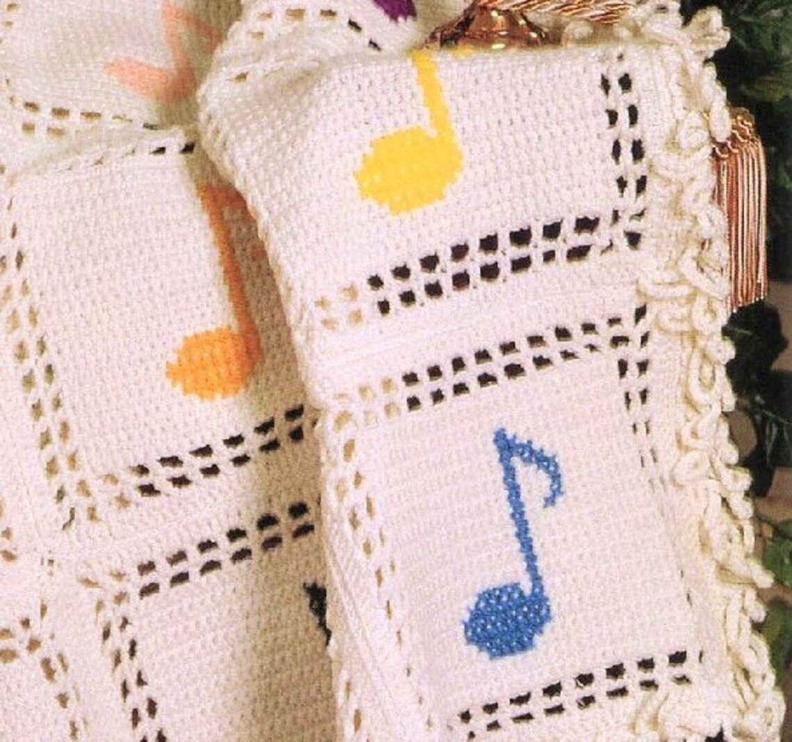 Vintage Crochet Pattern Music Notes Afghan Design PDF Instant Digital ...