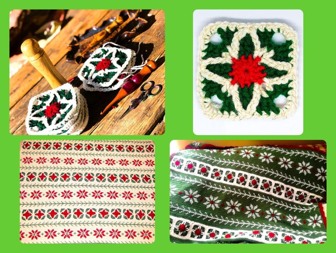 Vintage Crochet Pattern Granny Square Alpine Poinsettia Afghan PDF ...