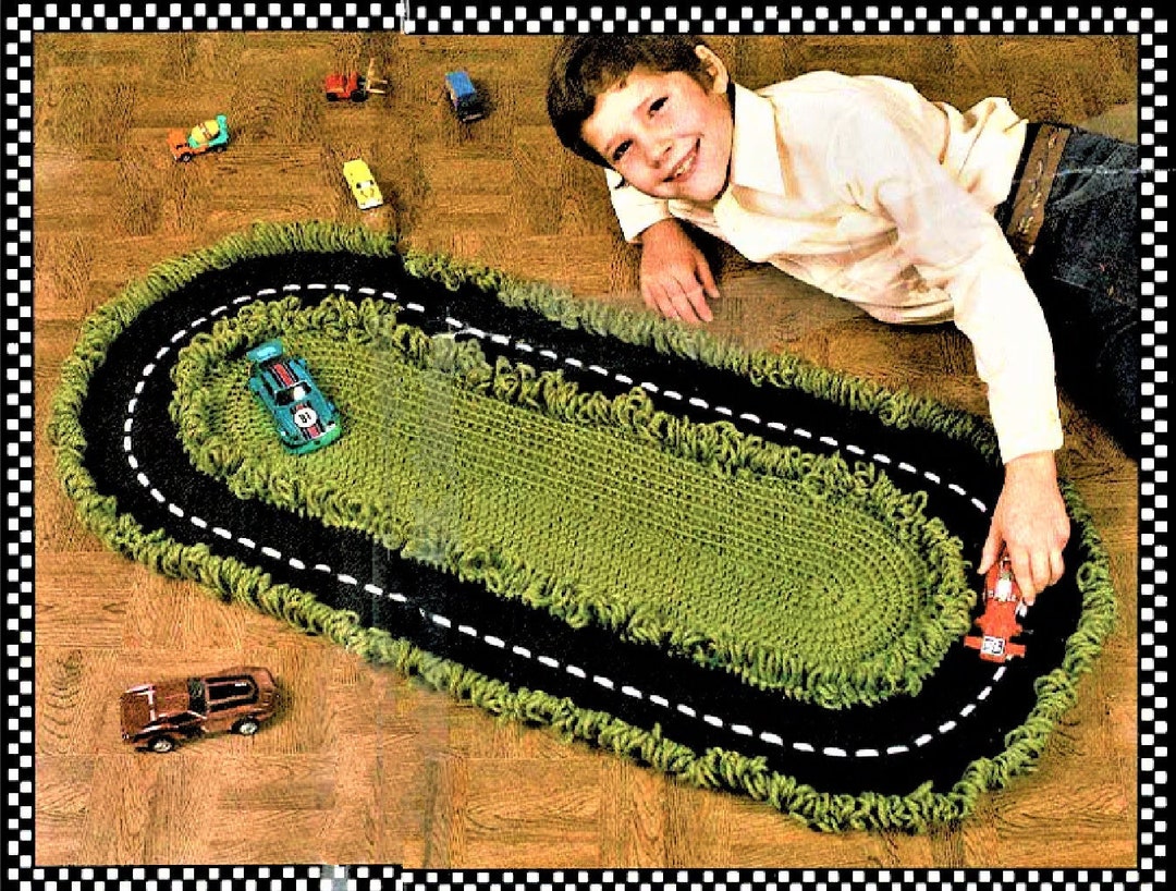 Vintage Crochet Pattern Toy Car Racetrack Road Rug Playmat PDF Instant ...