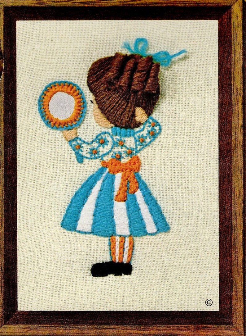 Vintage Crewel Embroidery Patterns Cute Kitsch Girls Old Fashioned ...