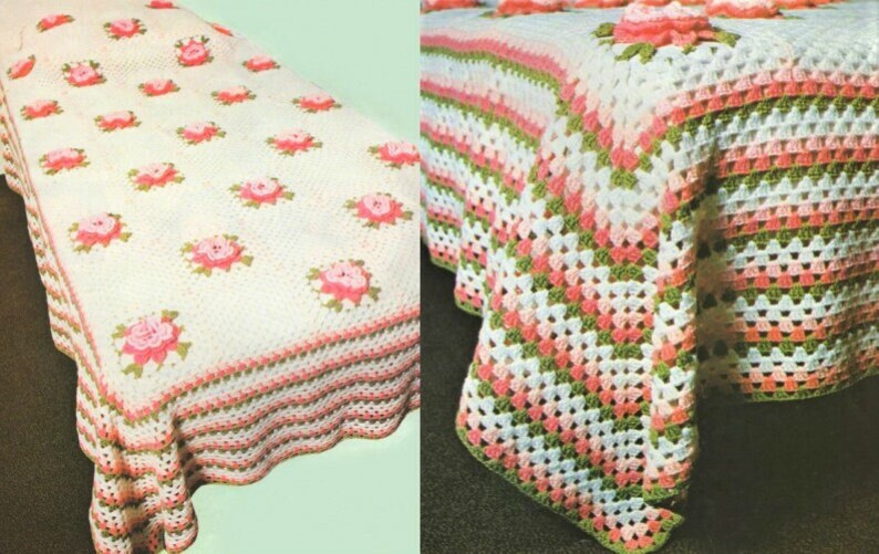 Vintage Crochet Pattern Classic Roses Bedspread Afghan PDF - Etsy