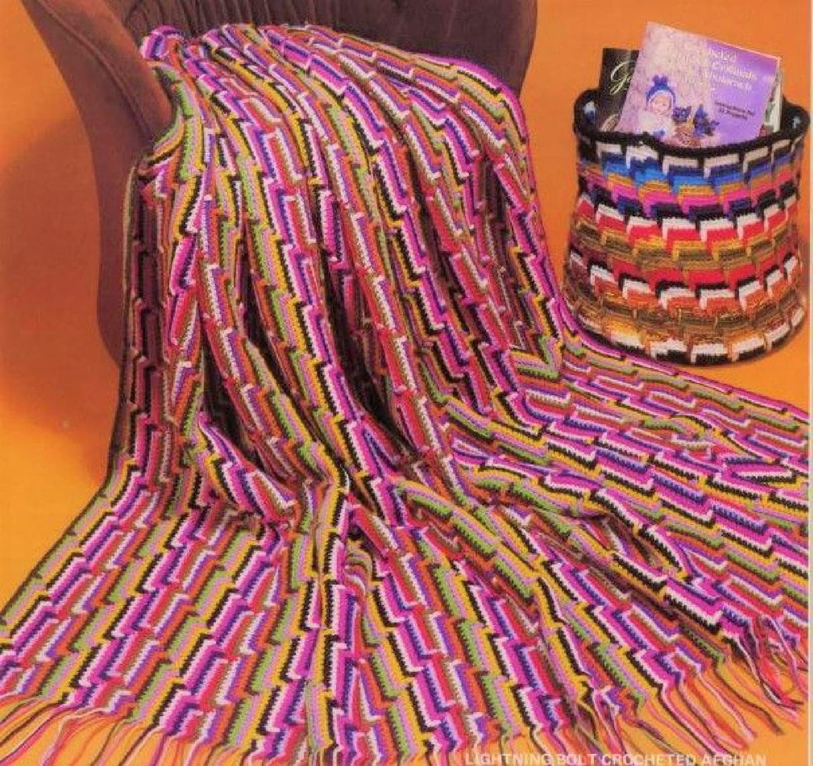 Vintage Crochet Pattern Lightning Bolt Zig Zag Afghan and Tote - Etsy