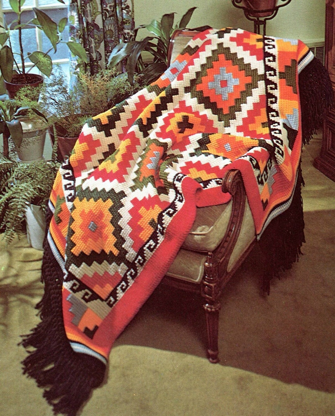Vintage Crochet Geometric Indian Afghan Pattern PDF Instant Digital ...