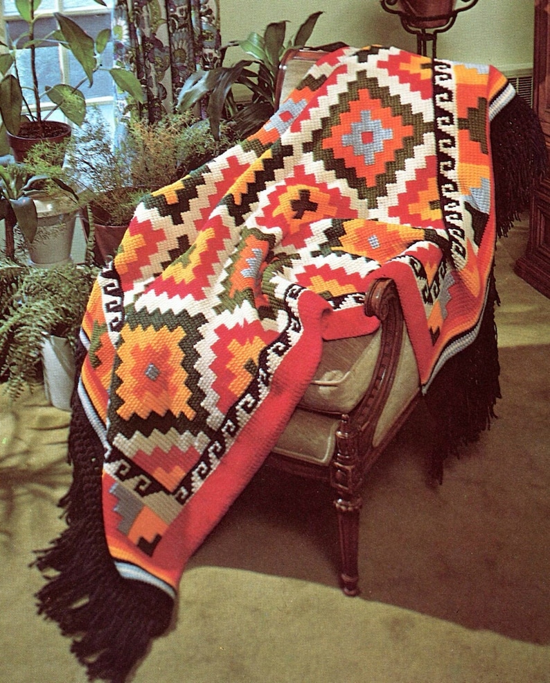Vintage Crochet Geometric Indian Afghan Pattern PDF Instant Digital ...