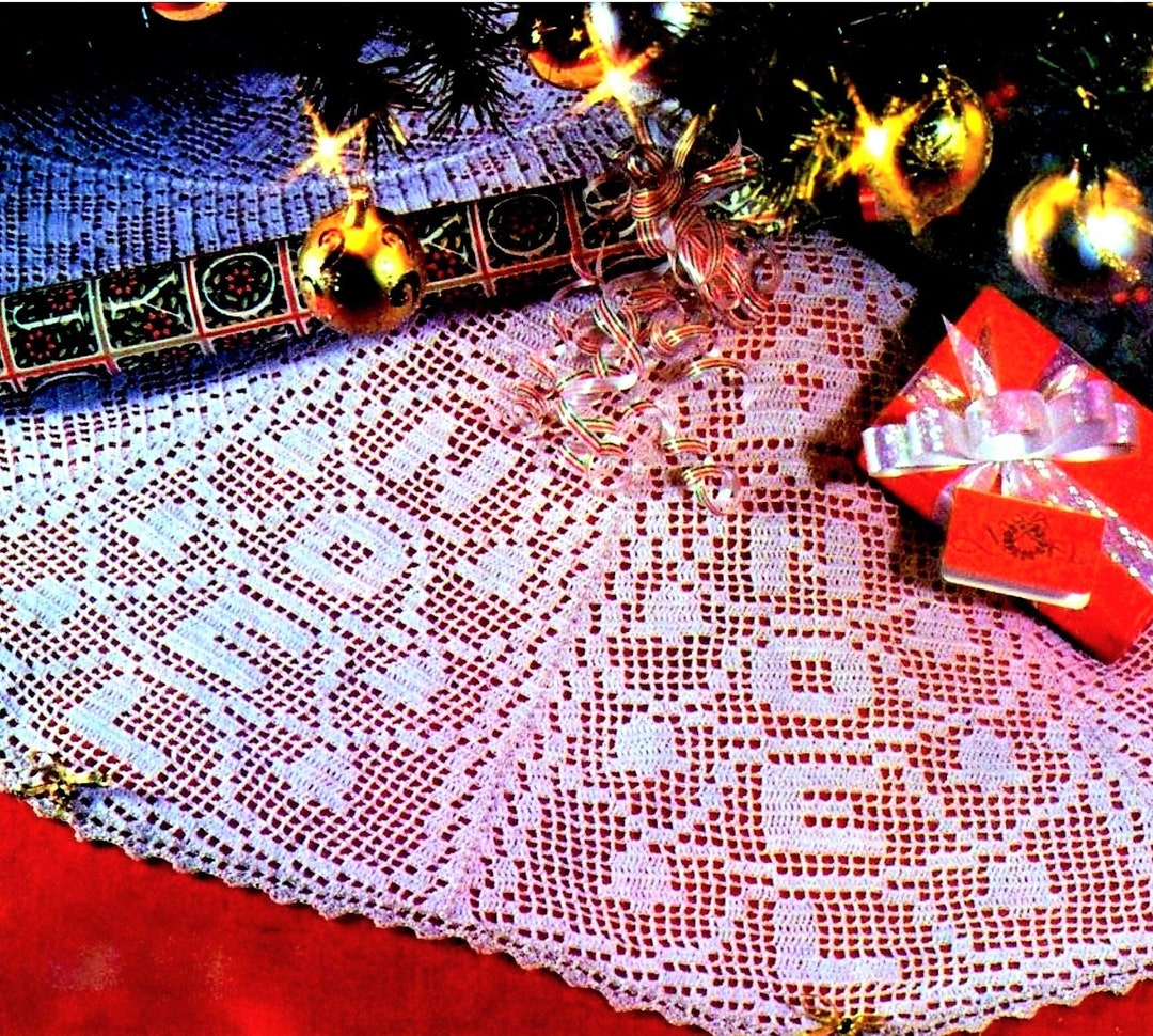 Vintage Filet Crochet Pattern 44" Noel Christmas Bells Tree Skirt PDF ...