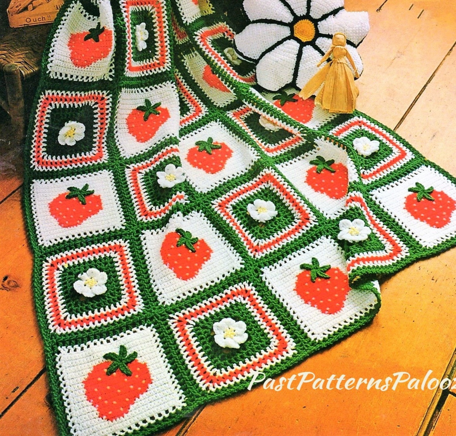 Vintage Crochet Pattern Strawberries Rosette Blossoms Afghan - Etsy