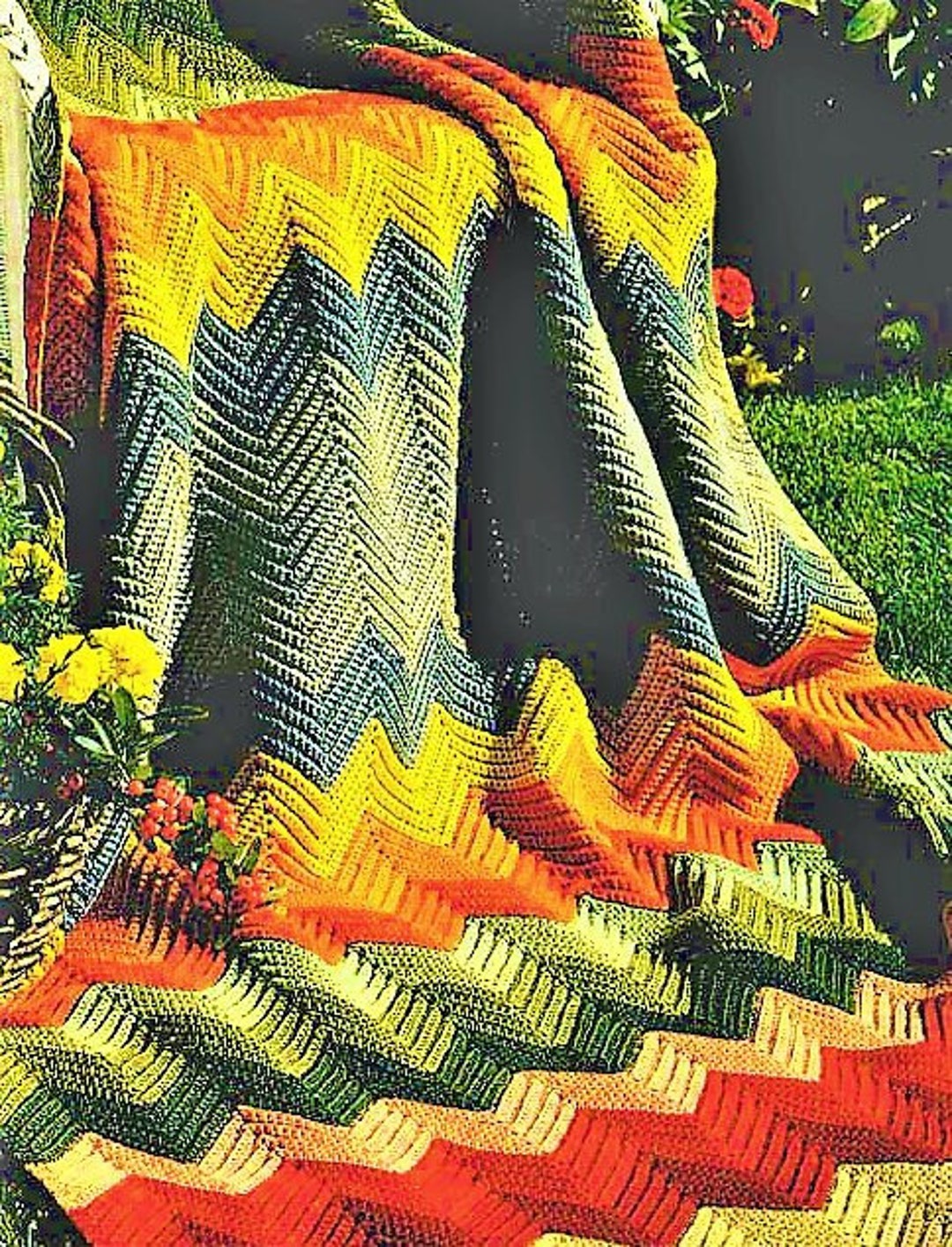 Vintage Crochet Pattern Rainbow Ripple Afghan PDF Instant Digital ...