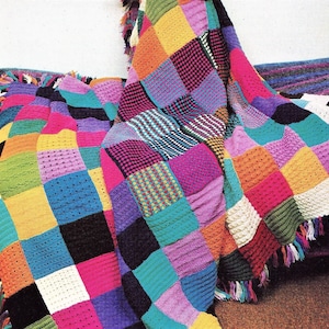 Vintage Knitting Pattern Large Patchwork Squares Sampler Afghan Blanket ...