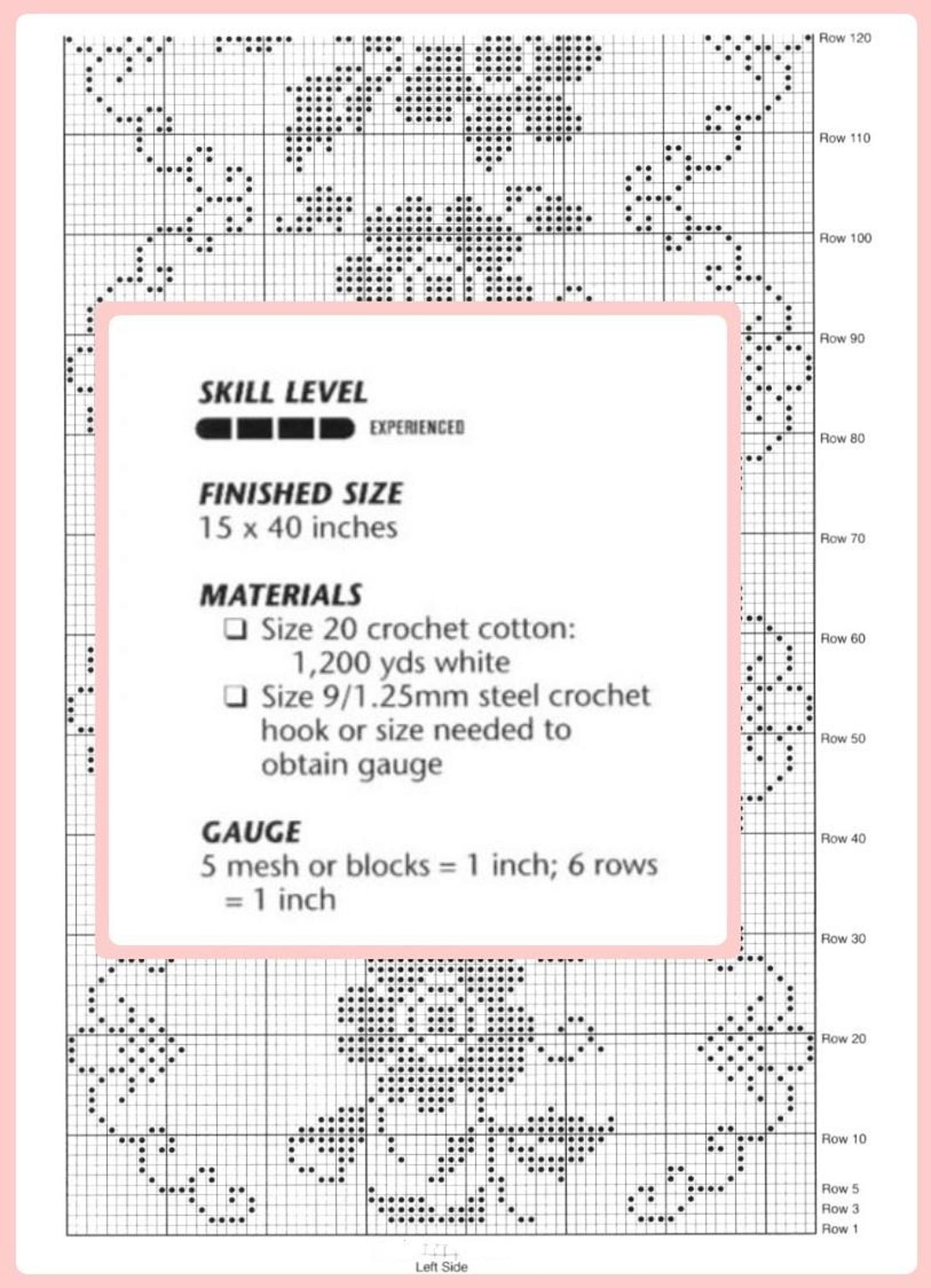 Vintage Filet Crochet Pattern 40" Pretty Flowers Floral Table Runner ...