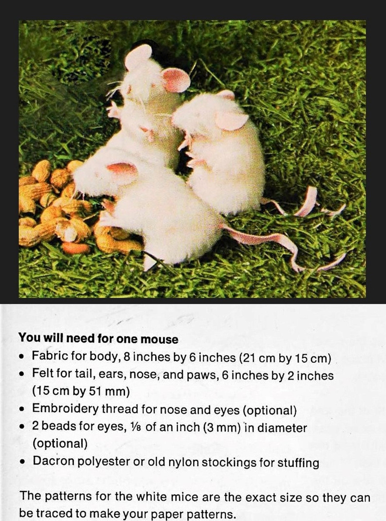 Vintage Sewing Pattern 4" Realistic Little Mouse Faux Fur Fabric Soft ...