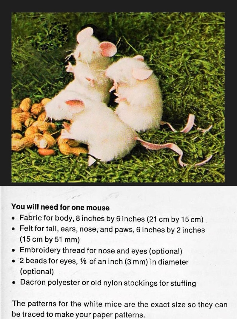 Vintage Sewing Pattern 4" Realistic Little Mouse Faux Fur Fabric Soft ...