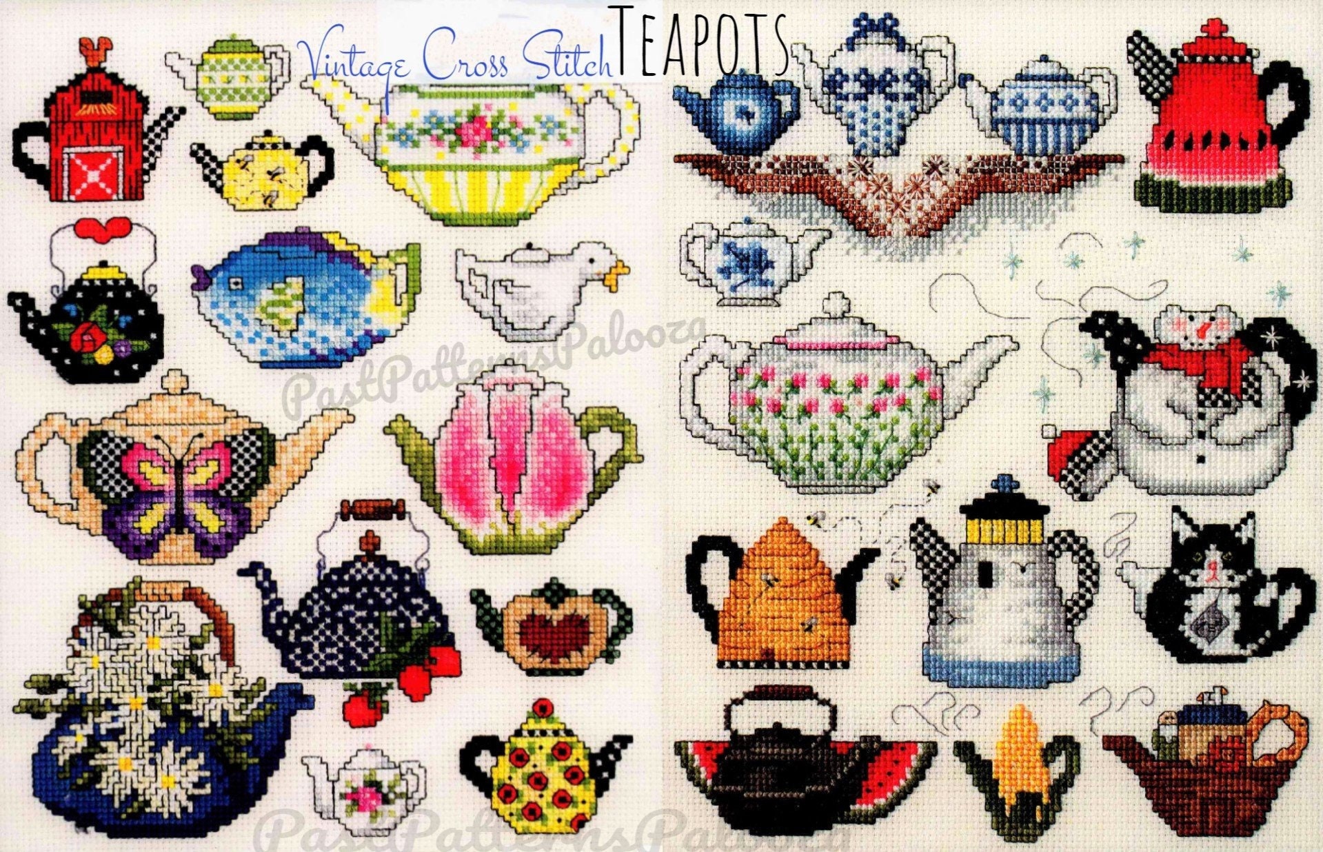 Vintage Cross Stitch Patterns Cute Teapots Tea Pot Motifs PDF - Etsy