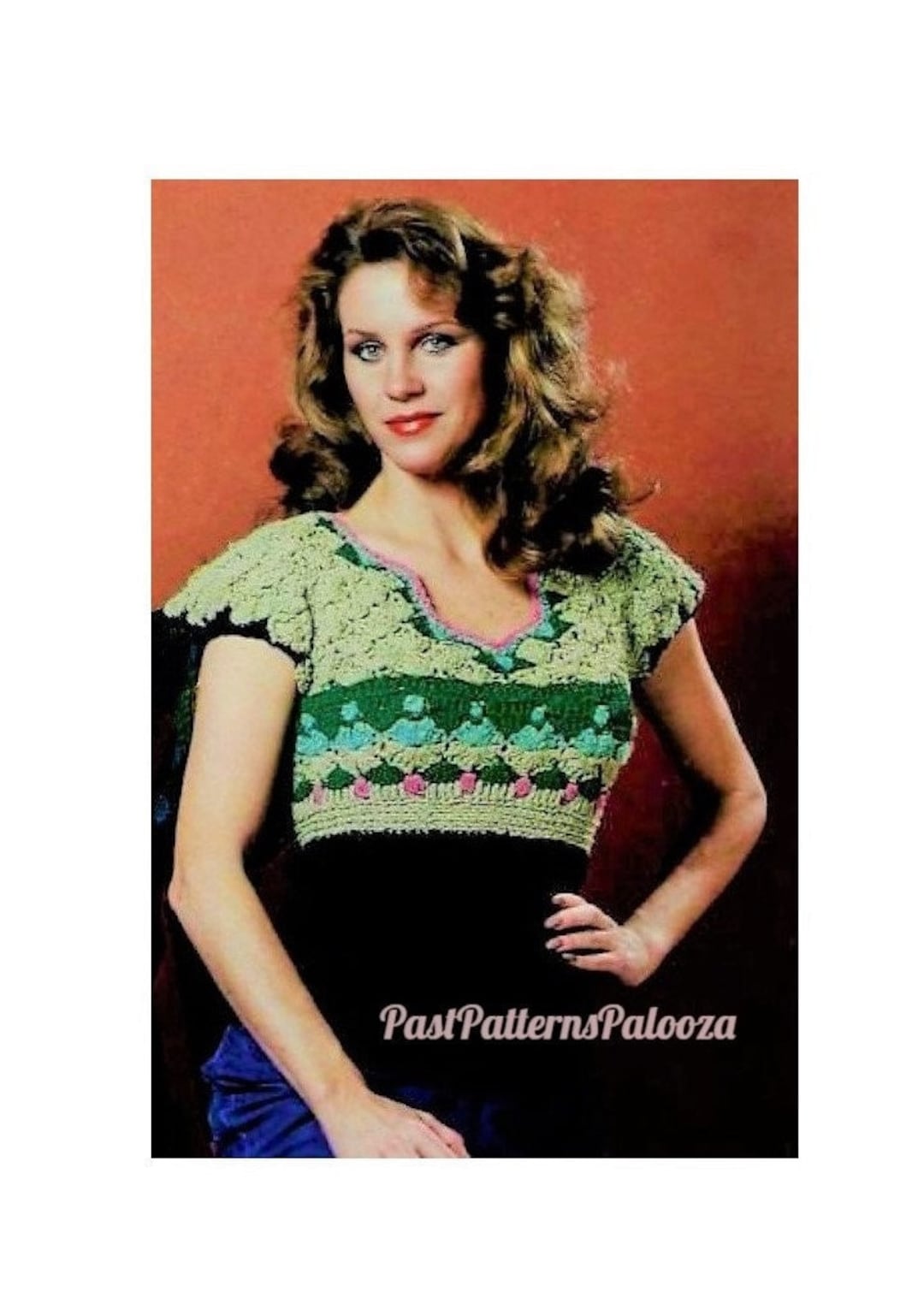 Vintage Crochet Pattern Womens Pretty Torso Hugger Cap Sleeved Shells ...