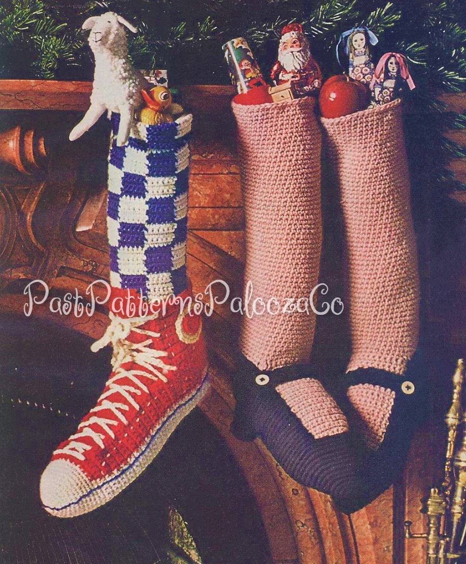 Vintage Crochet Pattern 16" Fun Novelty Christmas Stockings PDF Instant ...