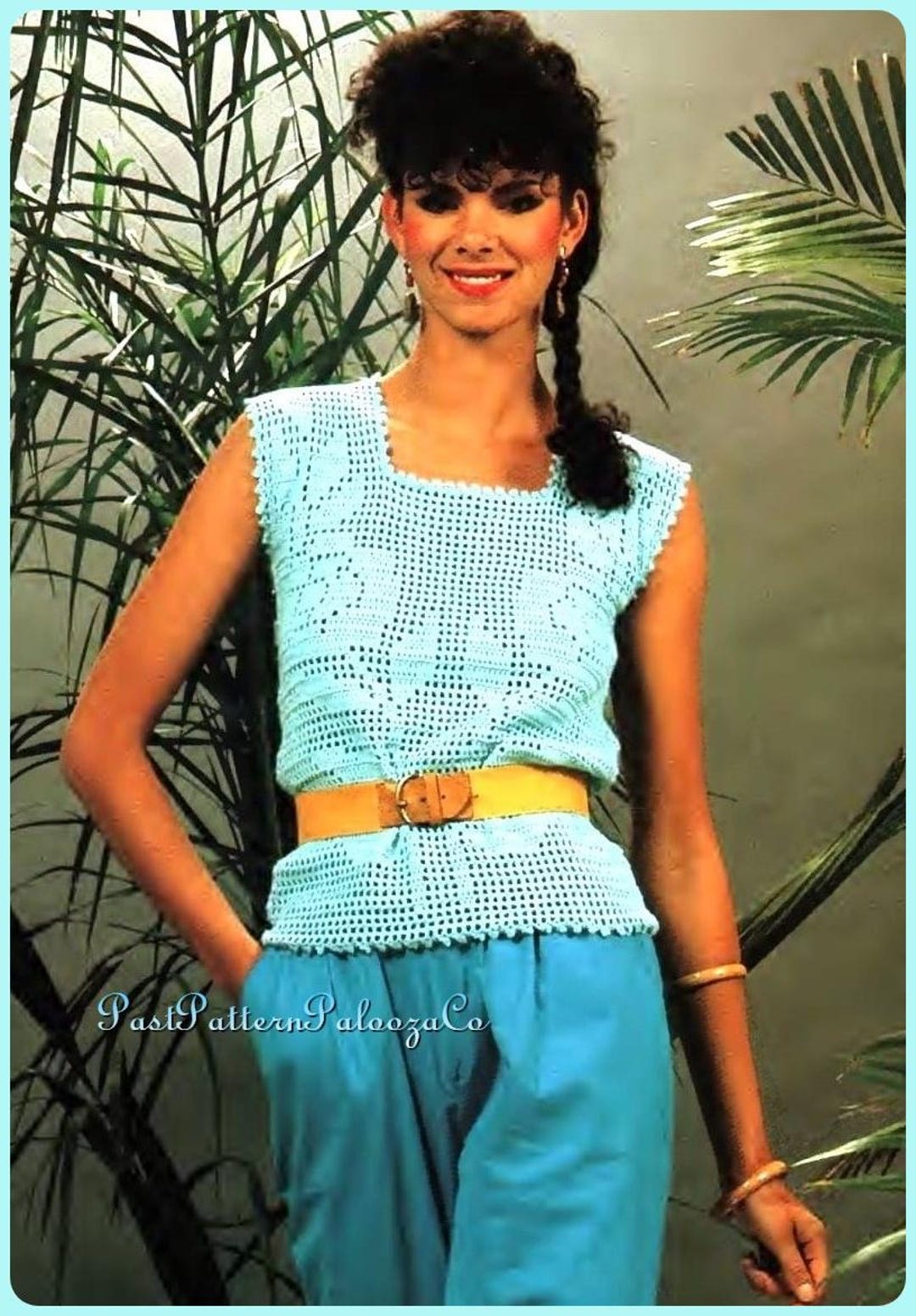 Vintage Filet Crochet Lace Rose Tank Top Pattern Retro Floral Romantic ...