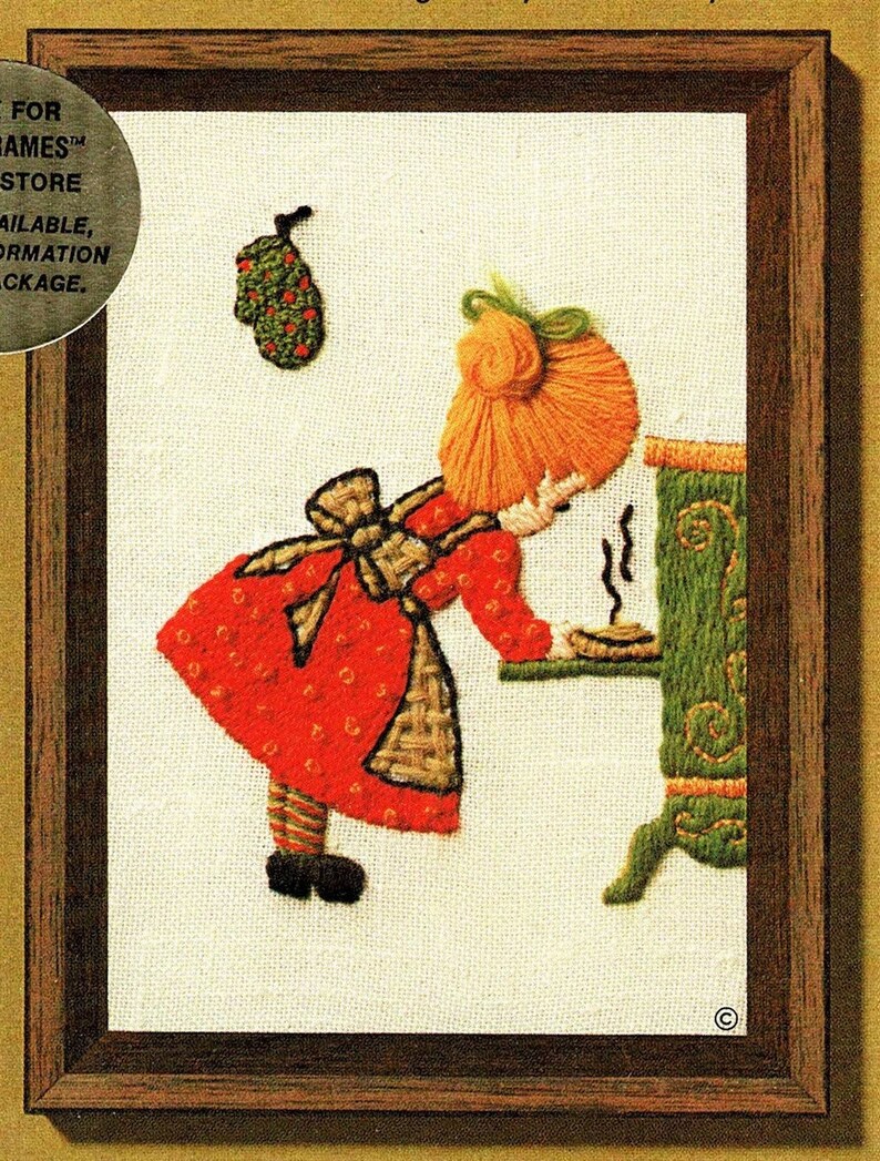 Vintage Crewel Embroidery Patterns Cute Kitsch Girls Old Fashioned ...