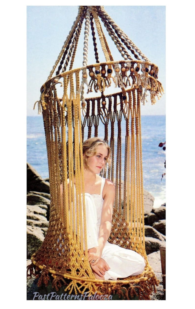 Vintage Macrame Pattern Six Foot Outdoor Swing Hanging Swinging Chair ...