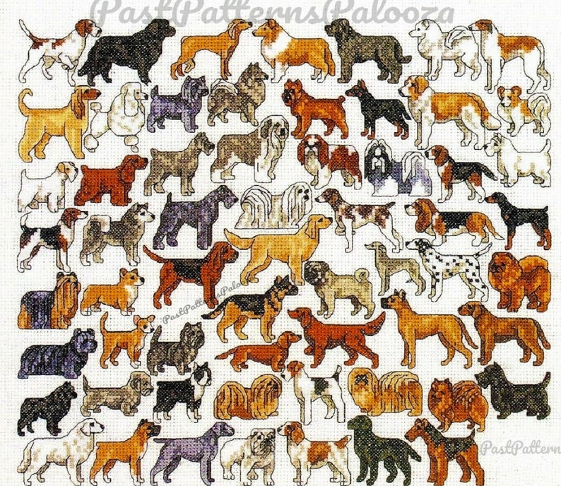 Vintage Cross Stitch Patterns Puppy Dog Breeds Motifs PDF Instant ...