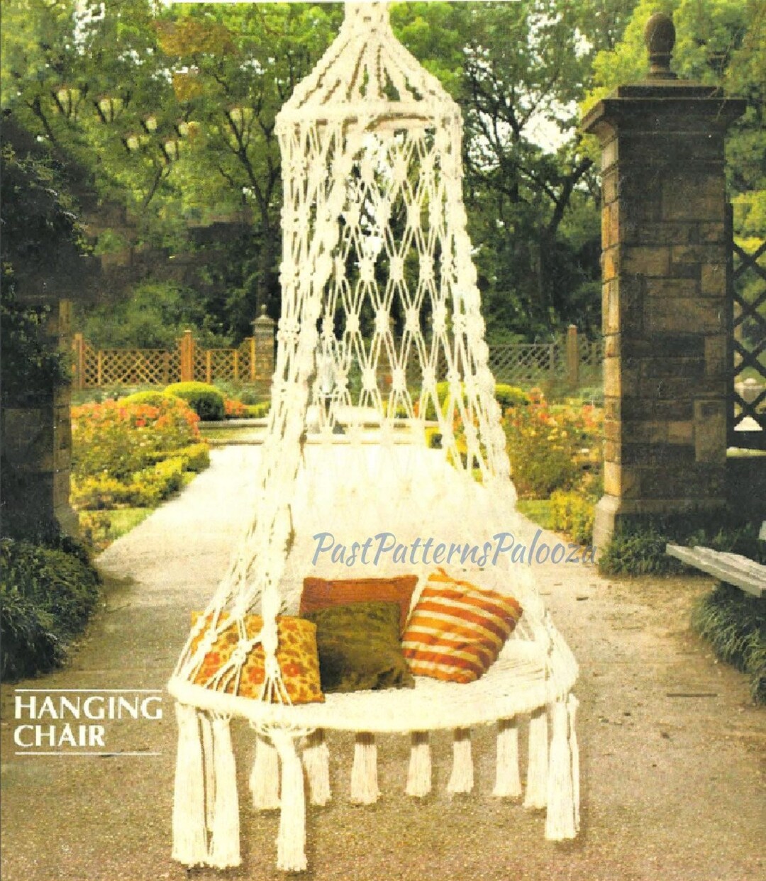 Vintage Macrame Pattern 6' Large Outdoor Swinging Chair Hanging Patio ...