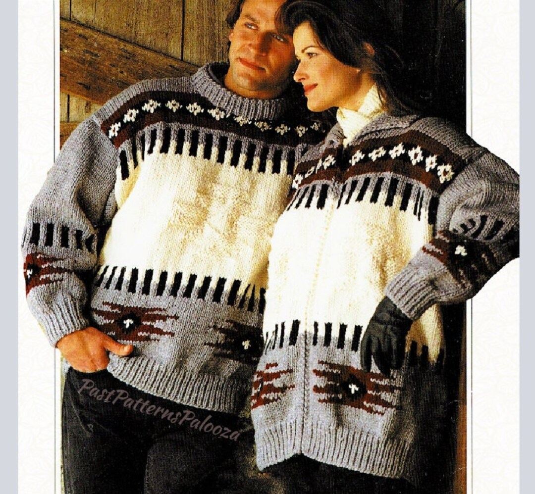Vintage Knitting Pattern His Hers Indian Blanket Sweater & Jacket PDF ...