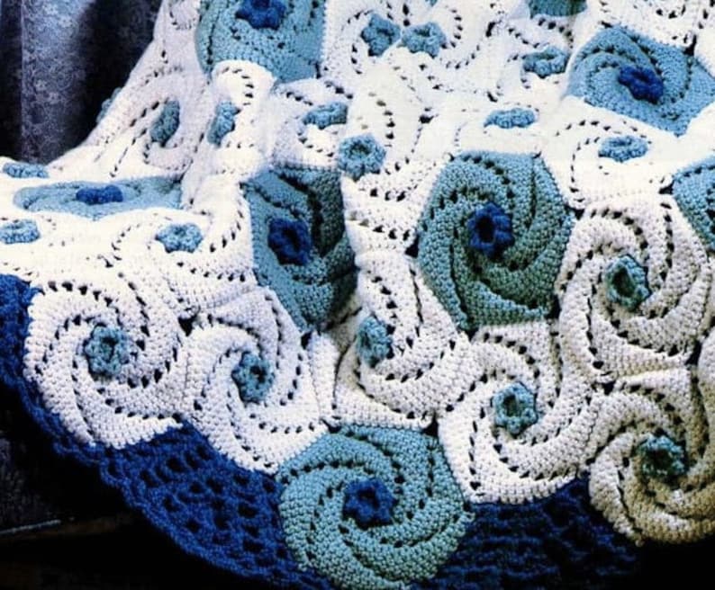 Vintage Crochet Pattern Ocean Waves Spirals Afghan PDF Instant Digital ...