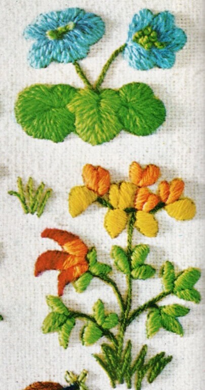 Vintage Crewel Embroidery Pattern Spring Birds Berries Plants Flower ...