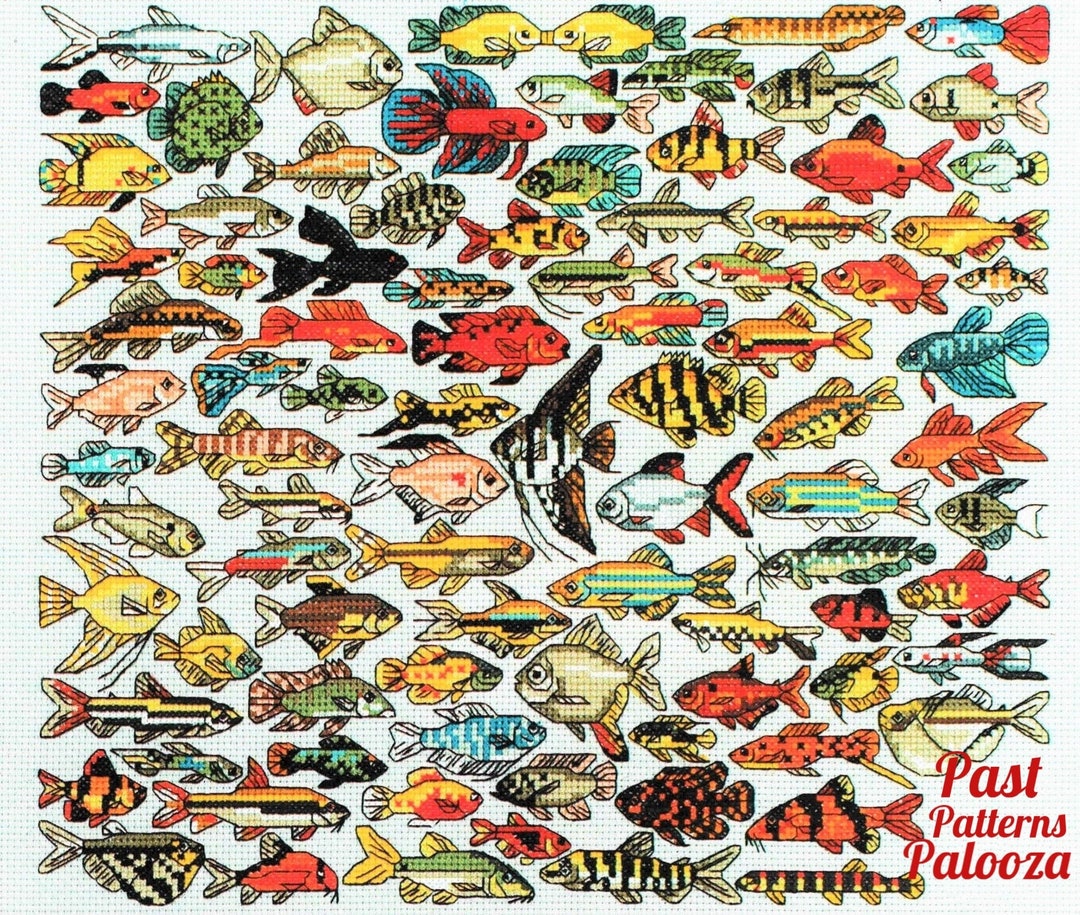 Vintage Cross Stitch Pattern Mini Aquarium Fish Motifs PDF Instant ...