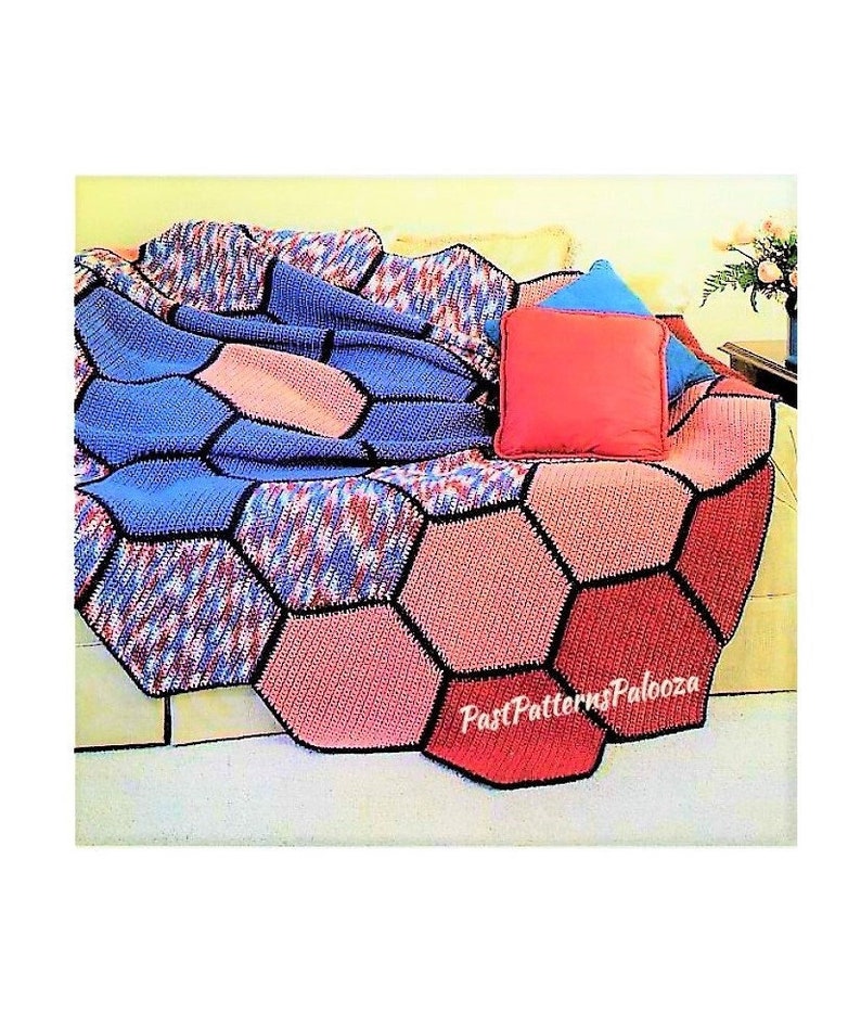 Vintage Crochet Pattern Geometric Hexagon Blanket Afghan PDF - Etsy