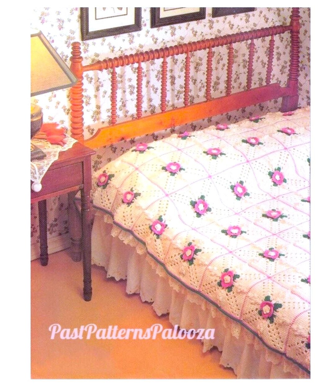 Vintage Crochet Pattern A Bed of Flowers Granny Rose Squares Bedspread ...